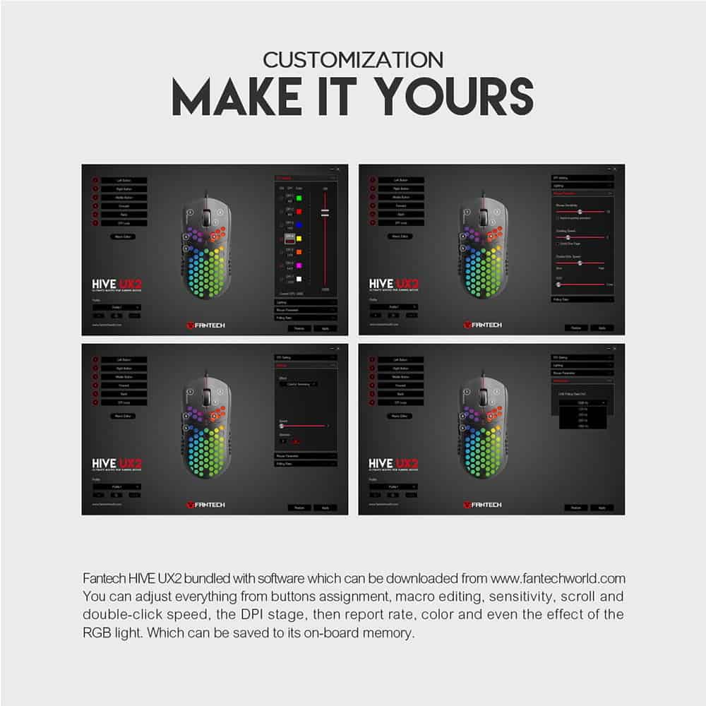 FANTECH UX2 HIVE Lightweight 12000DPI RGB Gaming Mouse - Central Computers